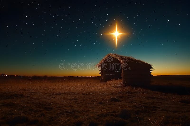 An Empty Manger and a Bright Star at Sky, As a Concept of Nativity ...