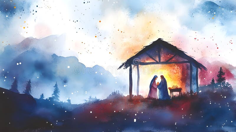 Digital Painting of a Concept of Nativity Scene Stock Photo - Image of ...