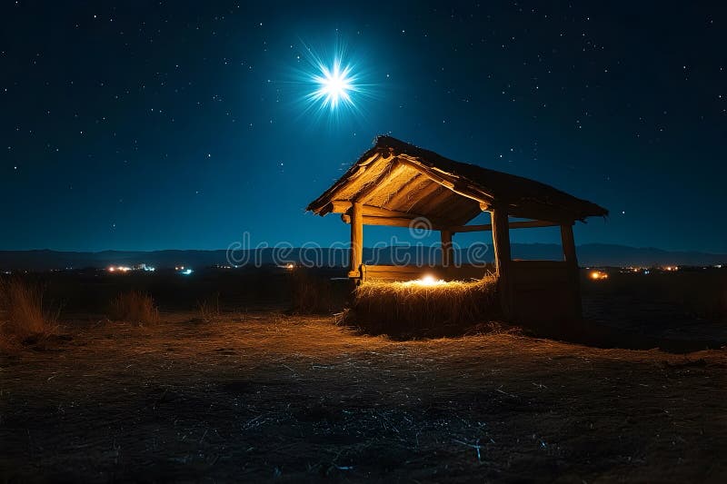 An Empty Manger and a Bright Star, Concept of Nativity Scene As in ...