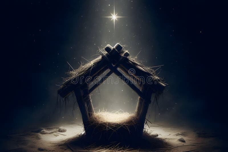 An Empty Manger and a Bright Star, Concept of Nativity Scene As in ...