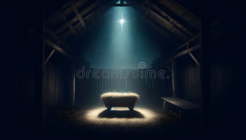 An Empty Manger and a Bright Star, Concept of Nativity Scene As in ...