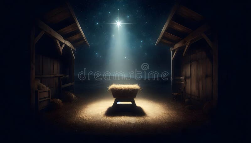 An Empty Manger and a Bright Star, Concept of Nativity Scene As in ...