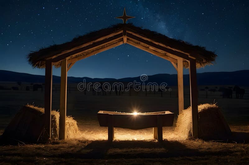 An Empty Manger and a Bright Star, Concept of Nativity Scene As in ...