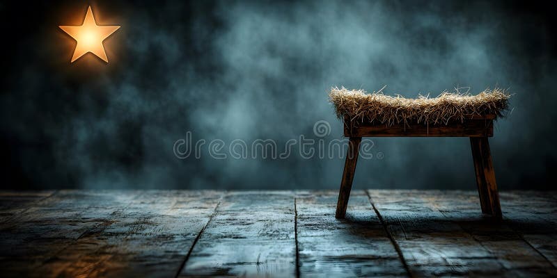 An Empty Manger and a Bright Star, Concept of Nativity Scene As in ...