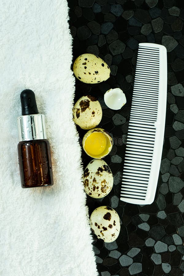 The Concept of Natural Cosmetics Based on Eggs, a Bottle Layout, a Comb ...