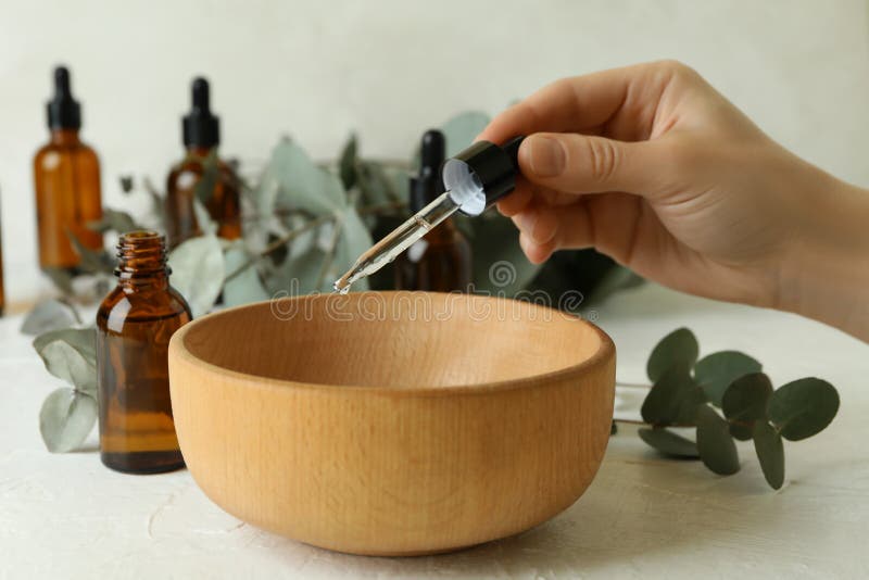 Concept of Natural Cosmetics with Female Hand Dripping Eucalyptus Oil ...
