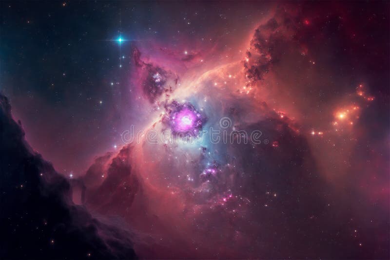 Concept of Nebula with Galaxies in Deep Space Cosmos. Discovery Outer ...