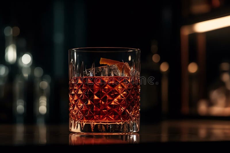 Negroni Cocktail with the Beautiful Reflection of the Bar Lights on a ...
