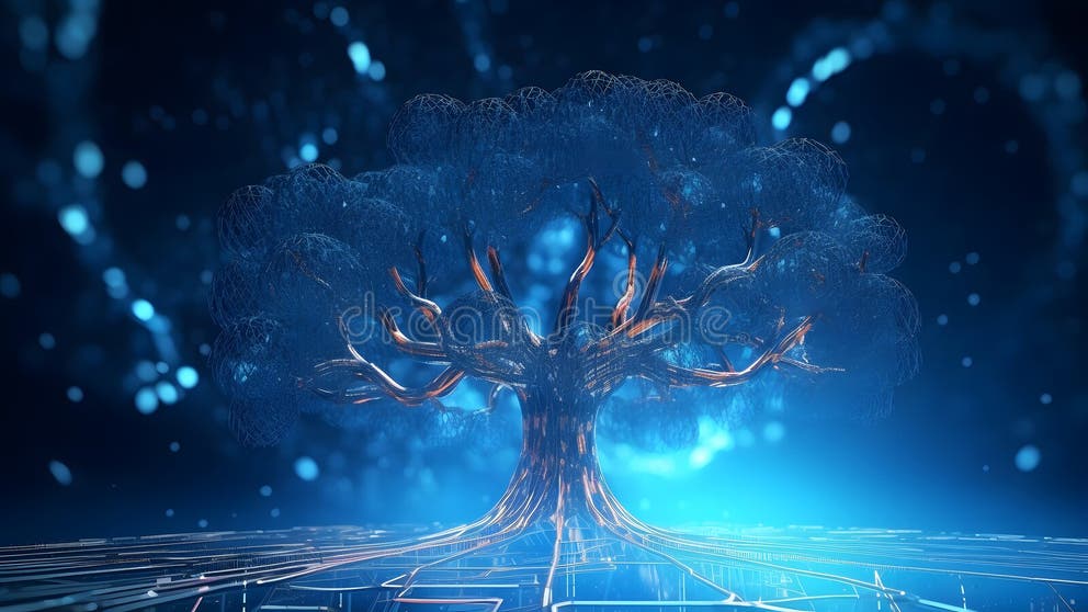 Concept of Network Connection Technology or Big Data As Blue Cyber Tree ...