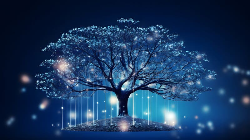 Concept of Network Connection Technology or Big Data As Blue Cyber Tree ...