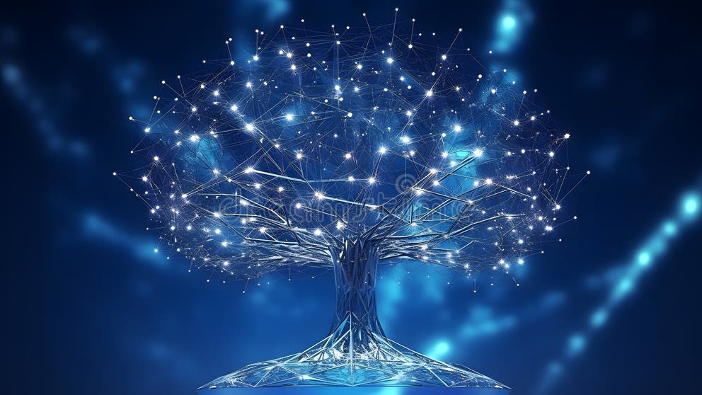 Concept of Network Connection Technology or Big Data As Blue Cyber Tree ...