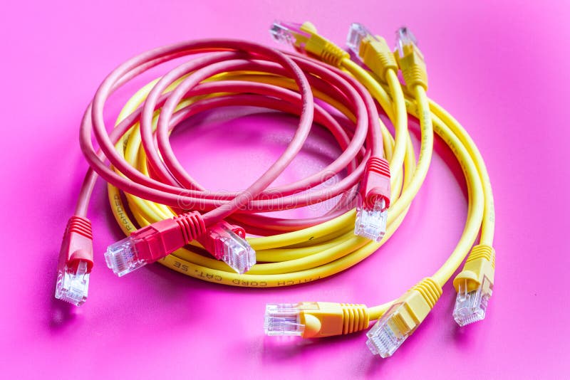 Concept Network Internet Cable on Pink Background Close Up Stock Photo ...