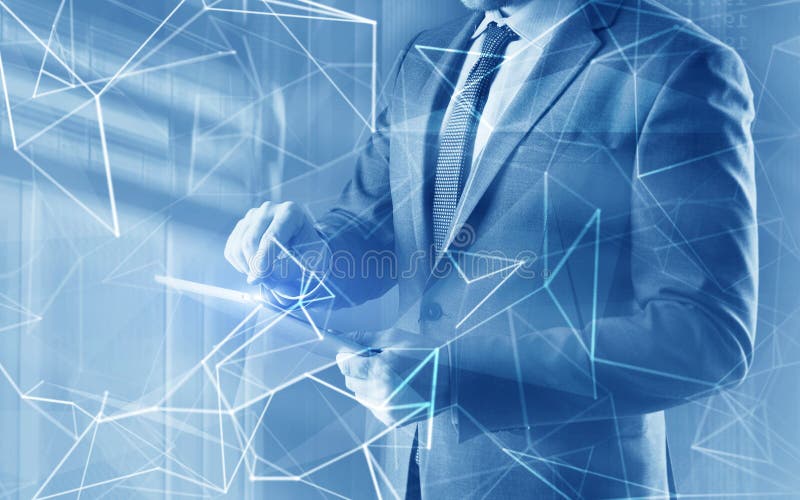 Concept of Network Internet Communication. 3d Line. Engineer in the ...