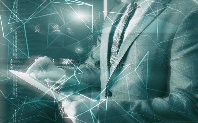 Concept of Network Internet Communication. 3d Line. Engineer in the ...