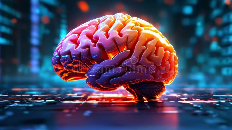 Human Brain Showing Robotic Thinking. Concept of Neural Network Circuit ...