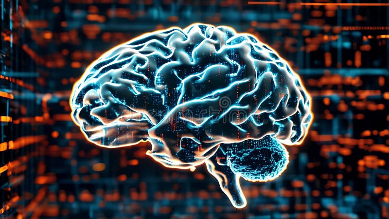 Human Brain Showing Robotic Thinking. Concept of Neural Network Circuit ...