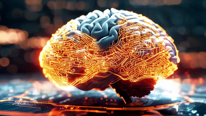 Human Brain Showing Robotic Thinking. Concept of Neural Network Circuit ...