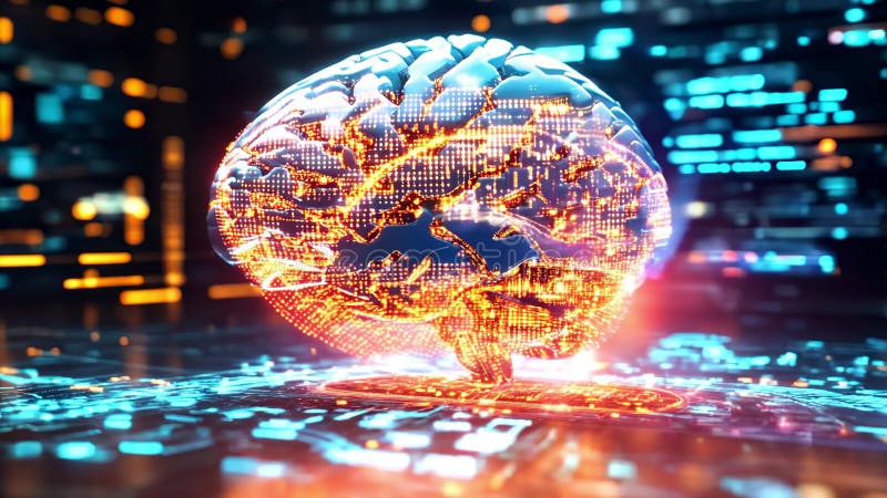 Human Brain Showing Robotic Thinking. Concept of Neural Network Circuit ...