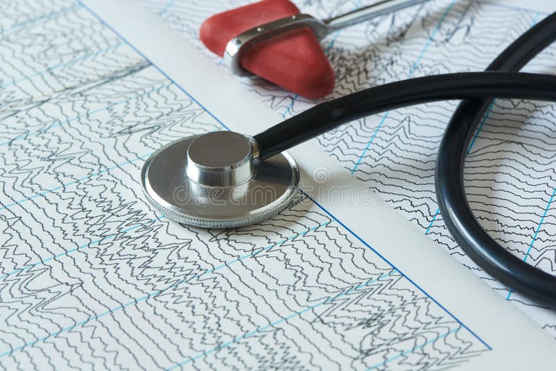 Concept of Neurological Instruments on Brain Wave Background Stock ...