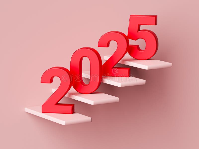 The Concept of the New Year Holiday. the Red Number 2025 on Stairs ...