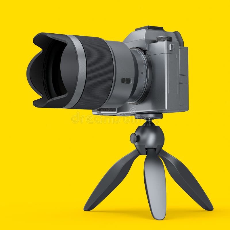 Concept of Nonexistent Silver DSLR Camera with Tripod Isolated on ...