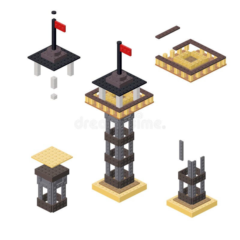 Concept with an Observation Tower in Isometric Style for Printing and ...