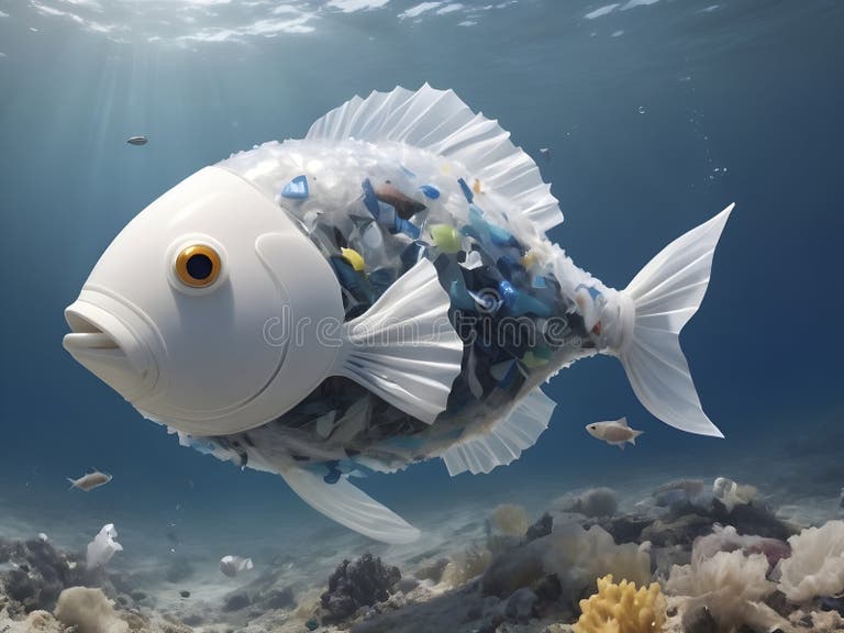 Concept of Ocean Pollution. a Fish Composed of Microplastics, Plastic ...