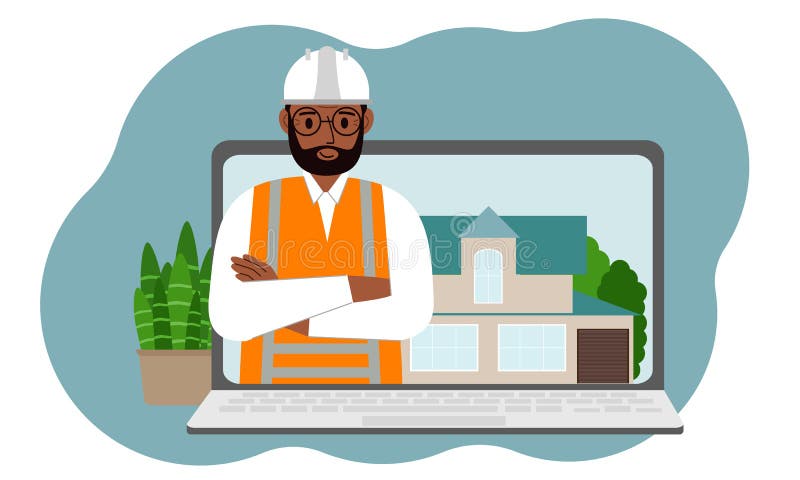 The Concept of Online Consultation in Construction. Laptop with an ...