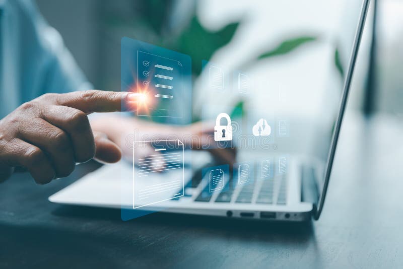 Concept of Online Document Management Technology. Businesspeople Manage ...