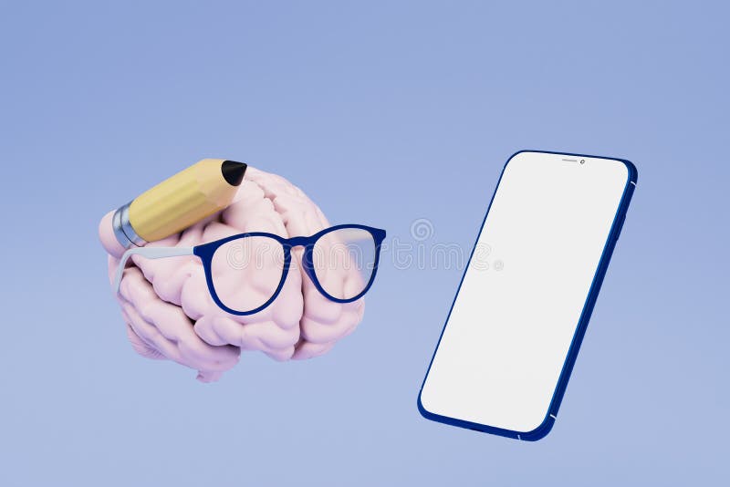 The Concept of Online Learning. the Brain is Wearing Glasses and with a ...