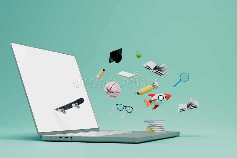 The Concept of Online Learning. Laptop and Training Supplies on a ...