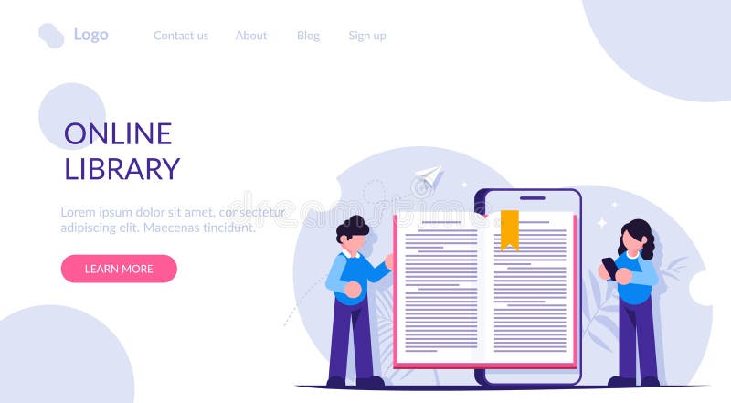 Concept of an Online Library. Book on the Mobile Phone Screen. People ...