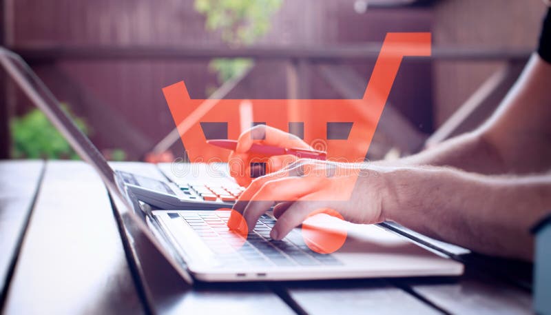 Concept of Online Shopping, Using a Laptop Computer Stock Illustration ...