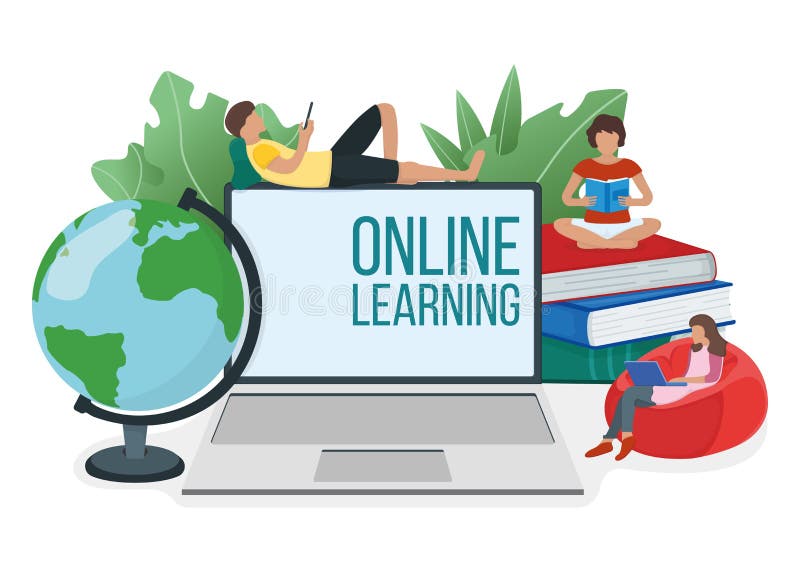 Concept Online Study, E Learning Modern Technology Isolated on White ...