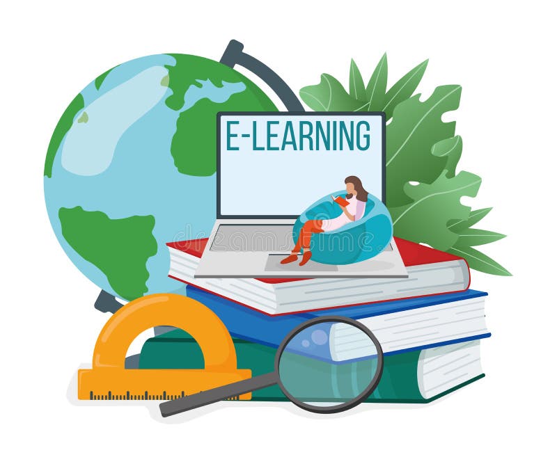 Concept Online Study, E Learning Modern Technology Isolated on White ...