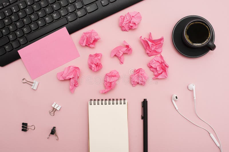 Concept of Online Work. Pink Desktop. Freelance Stock Photo - Image of ...