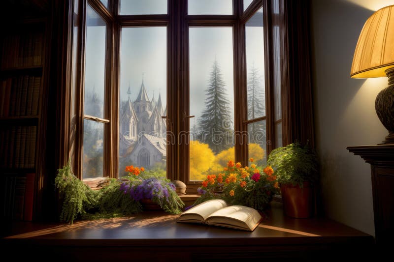 An Open Book Sitting on Top of a Table Next To a Window. Generative AI ...