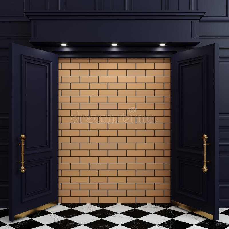The Concept of an Open Door and a Walled Brick Wall Stock Illustration ...