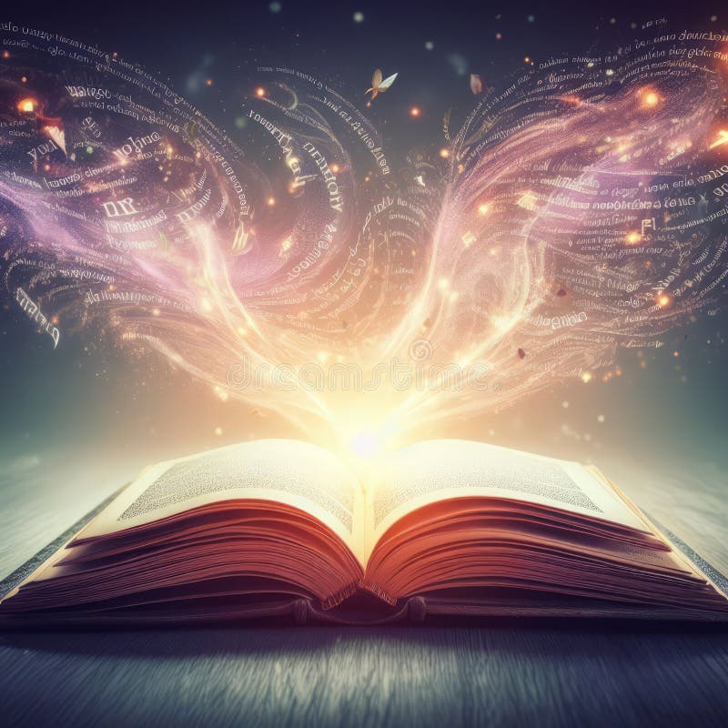 Concept of an Open Magic Book Open Pages Space, Milky Way, Mountains ...