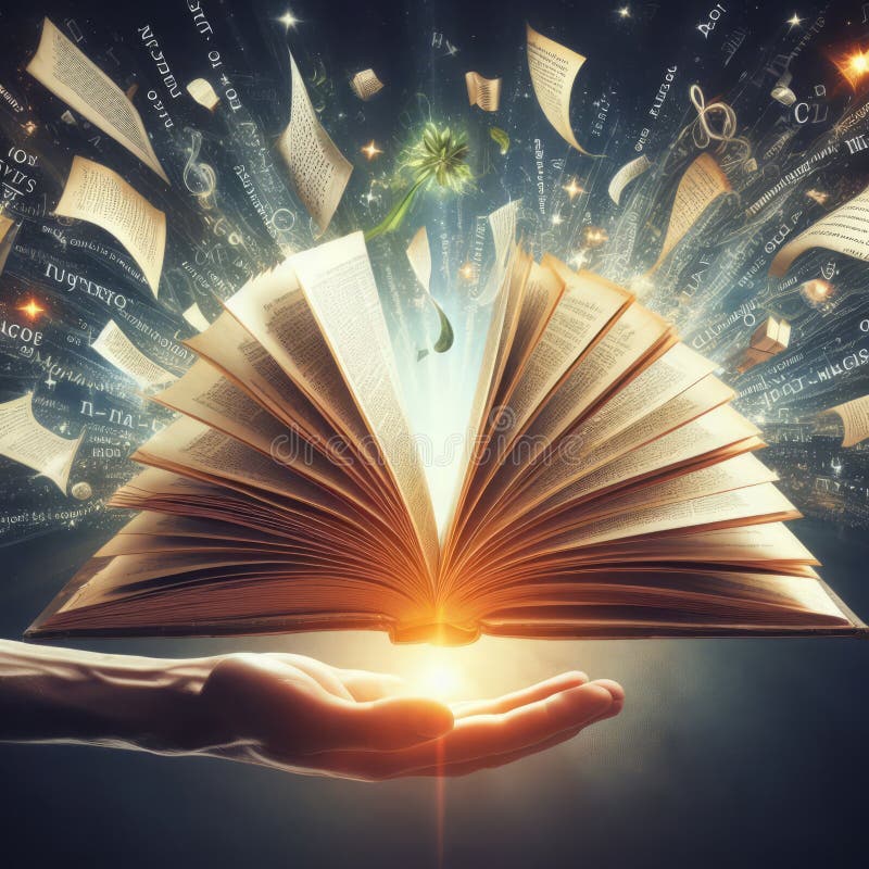 Concept of an Open Magic Book, Open Pages and Hands. Fantasy Stock ...