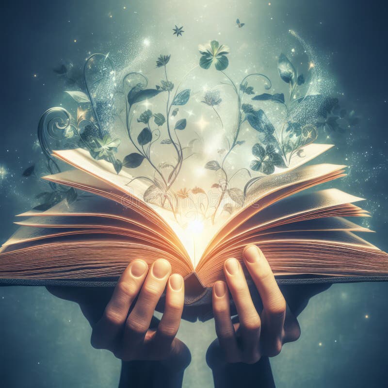 Concept of an Open Magic Book, Open Pages and Hands. Fantasy Stock ...