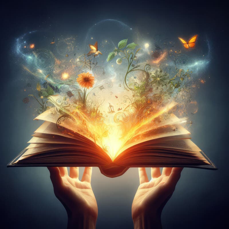 Concept of an Open Magic Book, Open Pages and Hands. Fantasy Stock ...