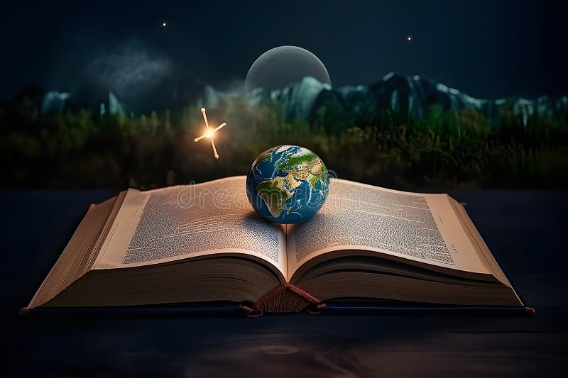 Concept of an Open Magic Book Open Pages with Water and Land ...