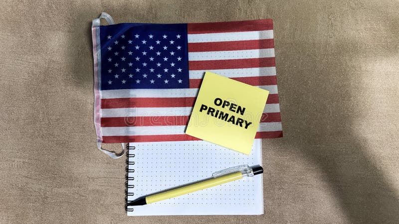 Concept of Open Primary Write on Sticky Notes and Flag of the United ...