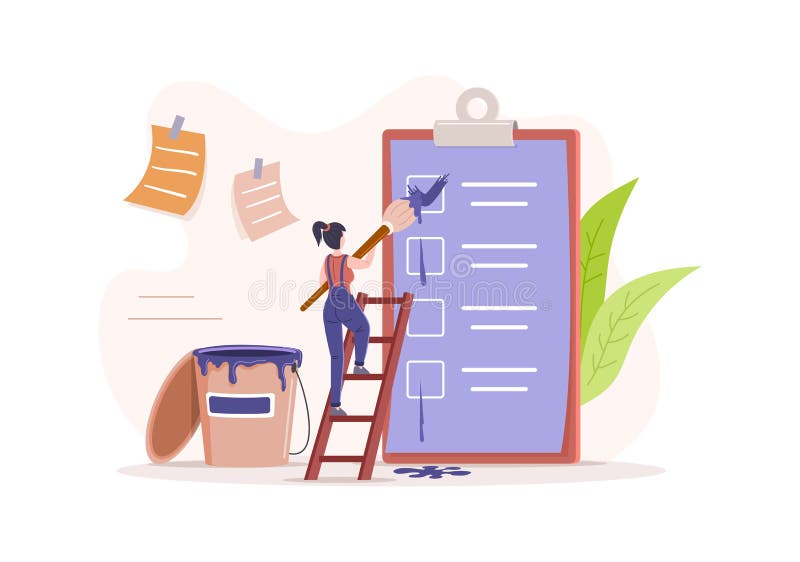 Concept Organization of Working Using Checklist. Tiny Woman Completed ...