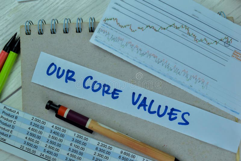 Concept of Our Core Values Write on Sticky Notes Isolated on Wooden ...
