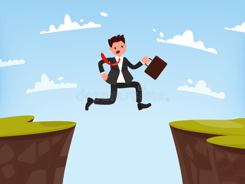 Concept of Overcoming Obstacles To Work. Businessman Jumps Open Stock ...