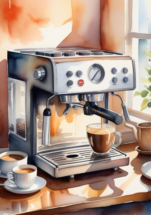 A Painting of a Coffee Machine on a Table. Generative AI Stock ...