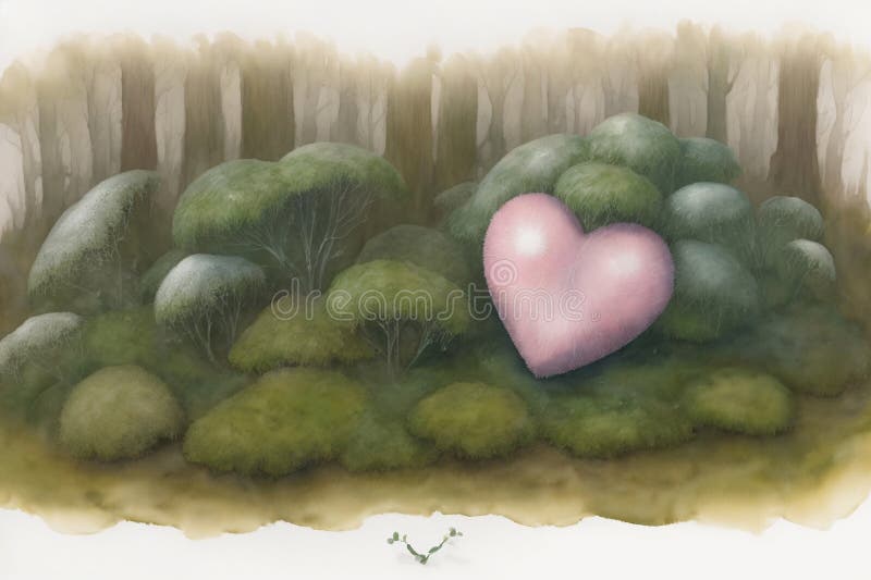 A Painting of a Pink Heart Surrounded by Trees. Generative AI Stock ...
