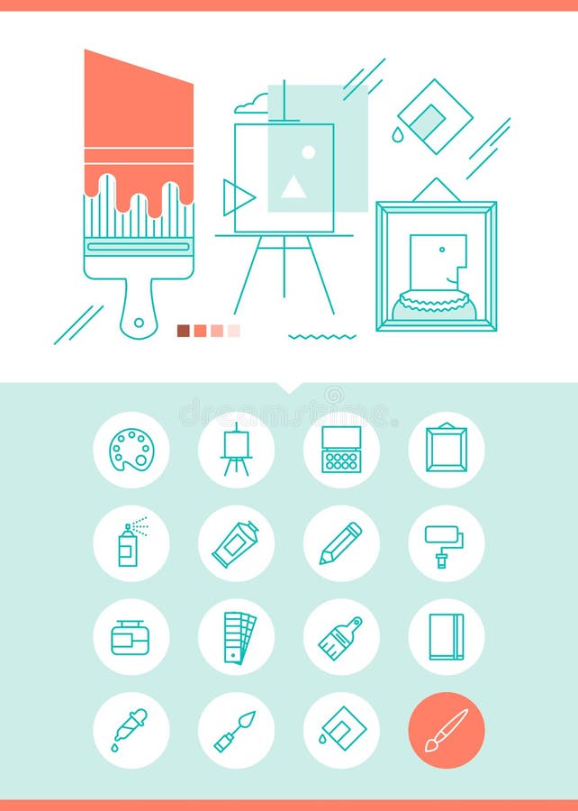 Concept of Painting with Set of Related Icons Stock Vector ...